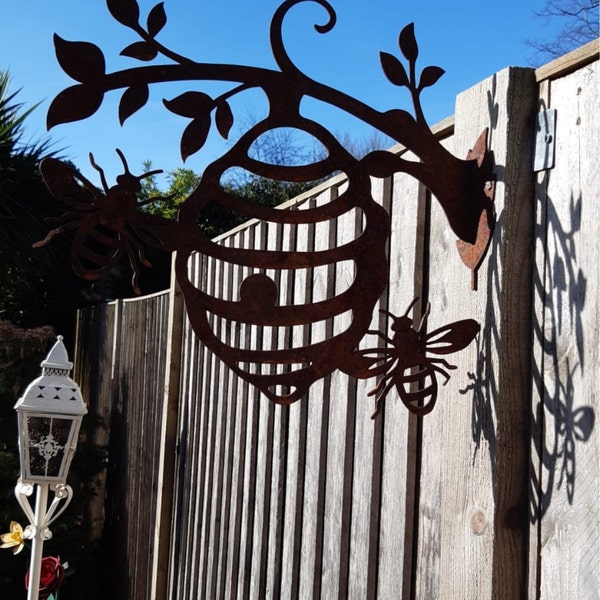 Rusty Metal Bee Hive Garden Decor / Metal Beehive Garden Gift / Honey ...