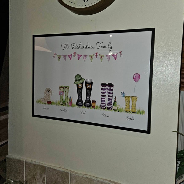 Personalised Family Welly Print, Wellington Boot Picture, New Home ...