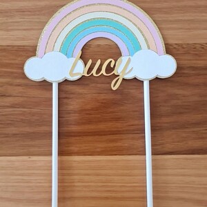 Pastel Rainbow Cake Topper Double Cake Topper Personalised - Etsy Australia