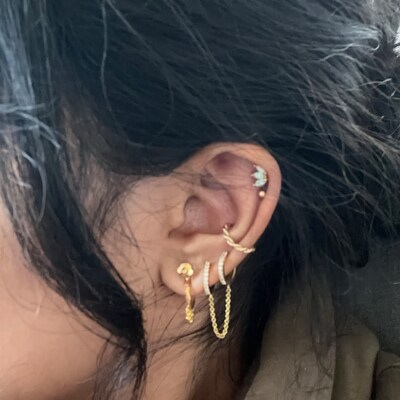 Tiny 3 Leaf Opal Threadless Flat Back Earrings, 20,18,16ga, 5-10mm ...