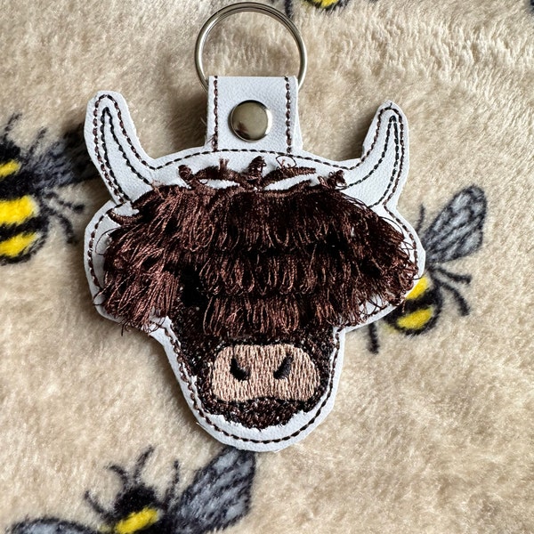 Fringed Highland Cow Keychain Key Fob Snap Tab in the Hoop Machine ...