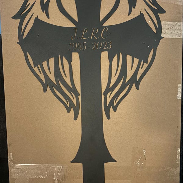 Custom Memorial Cross With Wings Metal Stake, Memorial Garden Decor ...