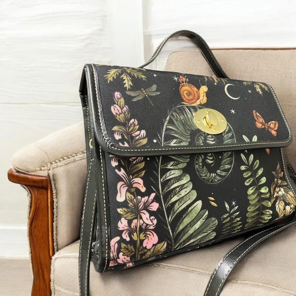 Green Mushroom Cottagecore Canvas Satchel Bag, Cottagecore Forest Women ...