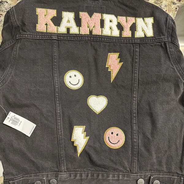 Personalized Custom Jean Denim Name Jacket, Chenille, Letter, Baby ...