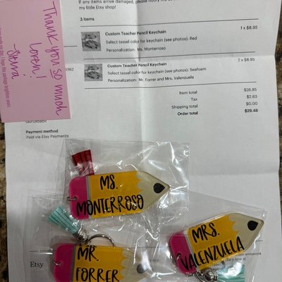 Custom Teacher Pencil Keychain - Etsy