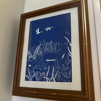 Linoldruck Fuchs und Schwäne, original Druckgrafik - Etsy.de