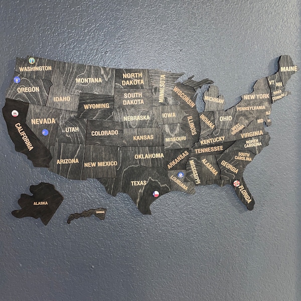 USA Push Pin Map Travel Gift - Wood US Travel Map Pin Board - United ...