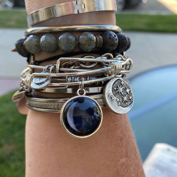 Custom Birth Moon Bracelet - 1 to 5 Personalized Moon Phase Bangle ...