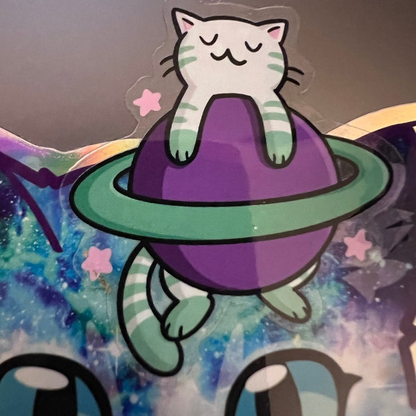 Clear Mini Saturn Cat Sticker | Waterproof Sticker | Kawaii Vinyl ...