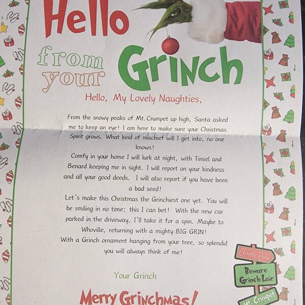 EDITABLE Letter From Grinch, Christmas Letter, Official Letter From ...