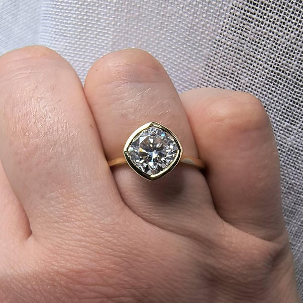 Vintage Three Stone Diamond Ring Portuguese Cut Moissanite Engagement ...