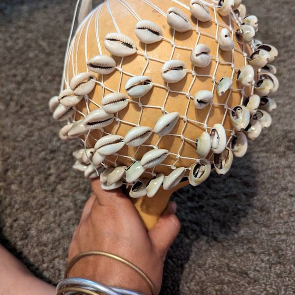 African Cowery Shell Natural Shekere West Hand Held Shaker Gourd Rattle ...