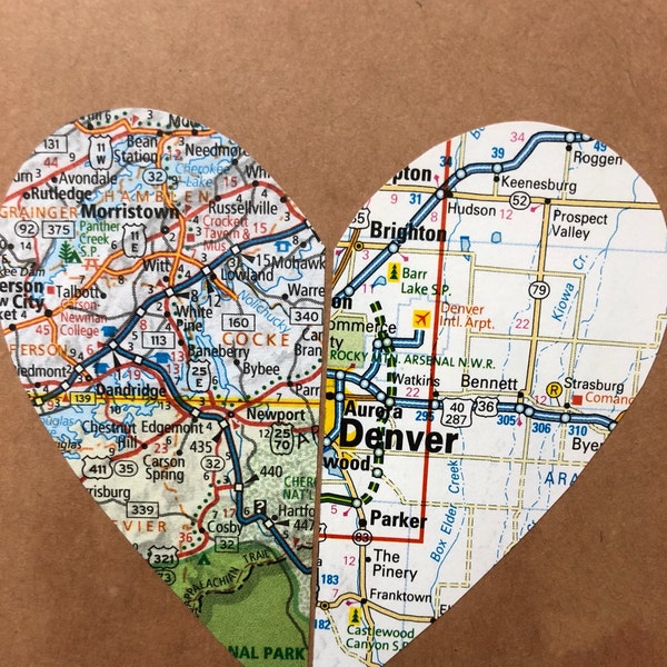Long Distance Boyfriend Card Custom Made Map Heart With Your Cities - Etsy