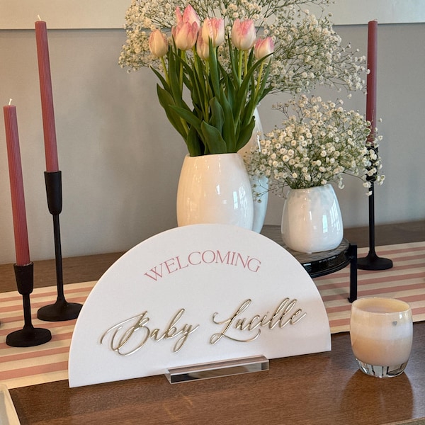 3D Mirrored Acrylic Arch Baby Shower Welcoming Baby Sign, Laser Cut ...