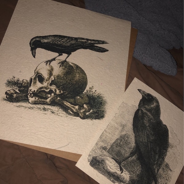 Crow on A Skull Gothic Macabre Art Print Medieval Memento Mori - Etsy