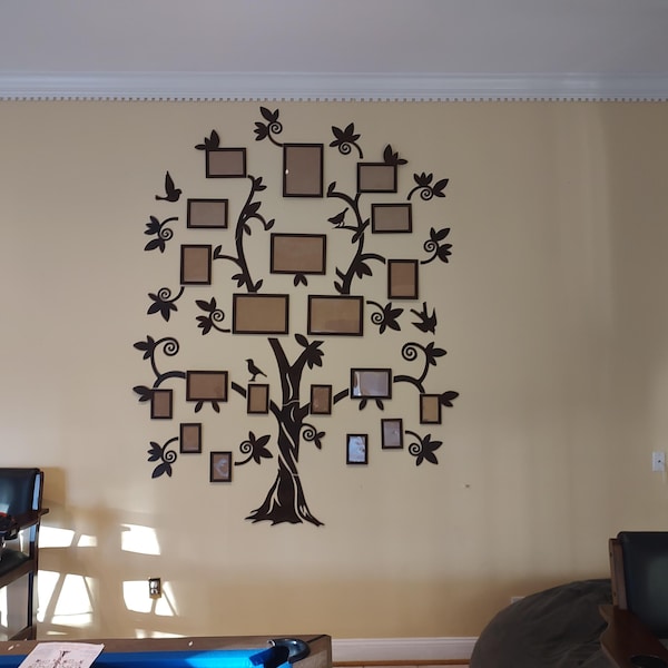 Big Wooden Family Tree With Frames, Large Family Tree Wall Art, Wood ...