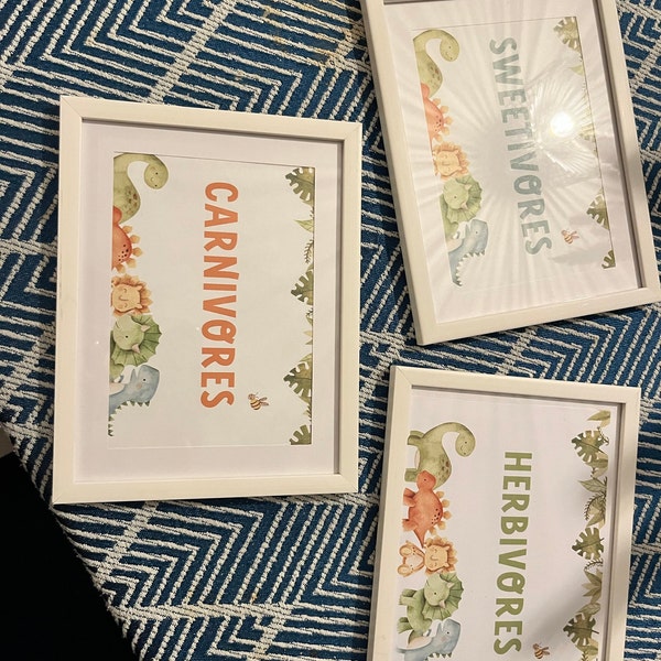 Dinosaur Food Signs | Party Sign Set | Herbivores Carnivores ...