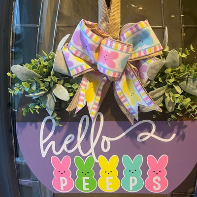 Happy Easter Front Door Decor Easter Welcome Sign Hello Peeps Easter ...