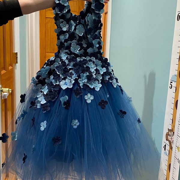 Light Pink Hydrangea Tulle Dress With Ribbon Straps/unique Flower Girl ...