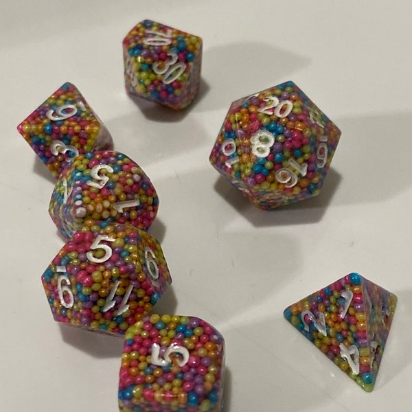 Vibrant Rainbow Sprinkles Dice Set for Dungeons and Dragons Table Top ...