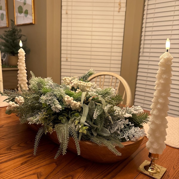 Snowy Christmas Dough Bowl Filler, Winter Centerpiece for Table, Snowy ...