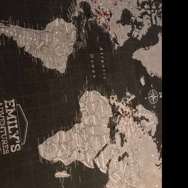 Push Pin World Map - Modern Personalized Cork Canvas Gift (modern Slate ...