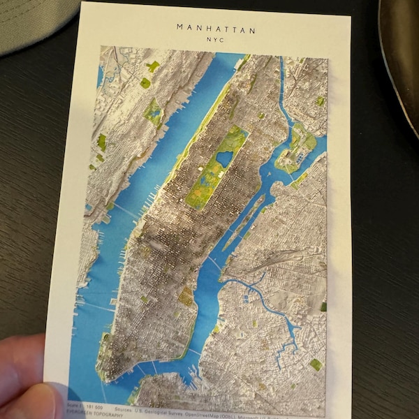 Manhattan Topographic Map Print: Shaded Relief, New York Cityscape ...