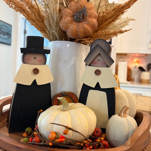 Wood Pilgrim Set/tabletop/ 3 Piece Set/8" Tall/ Made PER Order NOT ...