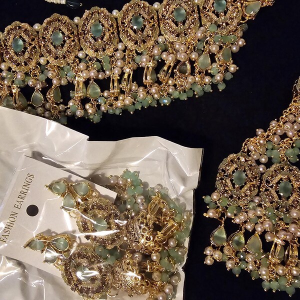 Pakistani/ Indian Traditional 5 Piece Choker Set With Jhumki and ...