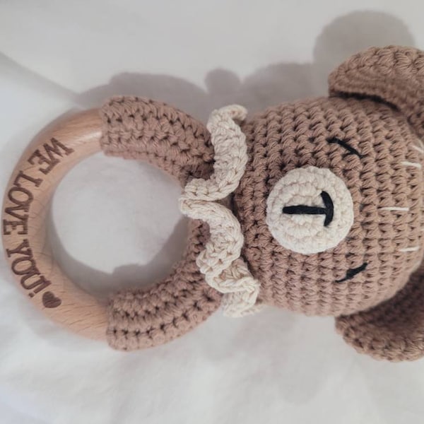 Personalized Animal Crochet Rattle,custom Wooden Baby Rattle,engraved ...