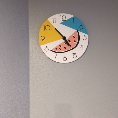 Watermelon Wall Clock Summer Geometric Colorful Wall Art Yellow Deep ...