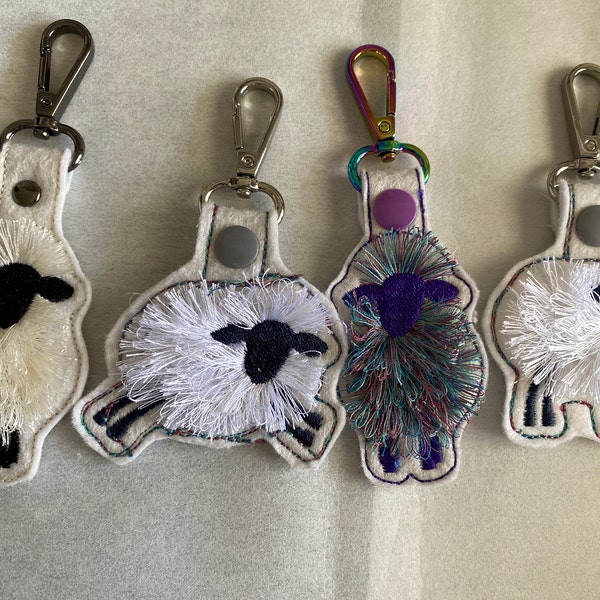 Fringed Sheep Key Fob Snap Tab SET of 3 Cute Lamb Keychain in the Hoop ...