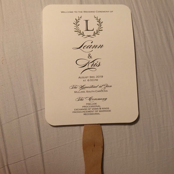 Wedding Ceremony Program Fans, Simple Laurel Wreath Monogram Program ...