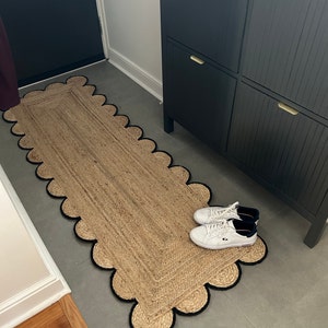 Braided Area Runner, Scallop Natural Jute Runner, Black Scalloped Edge ...