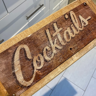 Vintage Cocktails Metal Sign Reclaimed Fence Wood Frame FREE SHIPPING ...