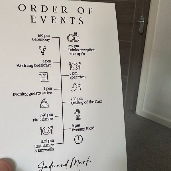 Order of the Day Wedding Timeline, Order of Service, Wedding Day ...