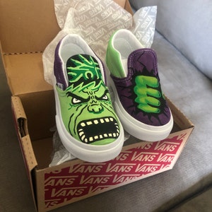 Hulk Themed Painted Kids Vans - Etsy