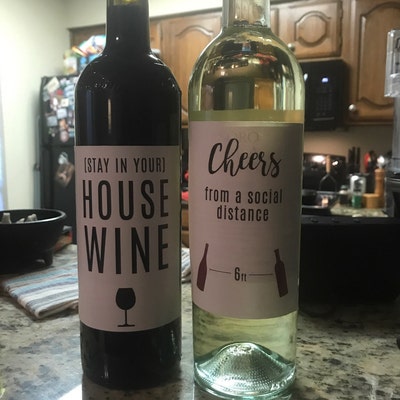 Social Distancing Wine Label 4 Pack / Quarantine Wine / Funny Wine ...