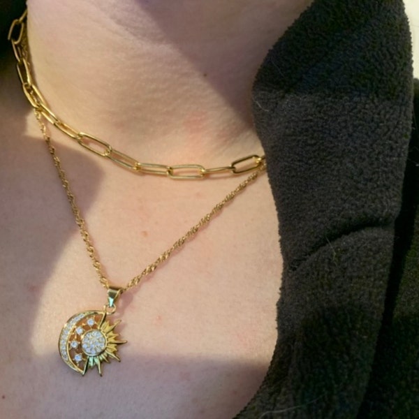 Gold Elongated Rectangle Chain Necklace, Rectangle Link Chain Necklace ...