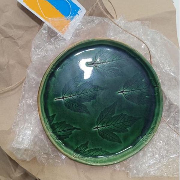 Green Ceramic Leaf Plates | Botanical Dinnerware | Handmade Pottery Set ...
