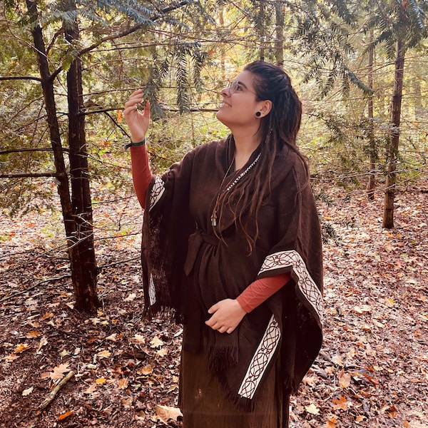 Earthy Wool Cape | Brown Druid Cloak With Celtic Knot Embroidery - Etsy