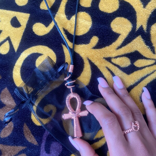 Copper Coiled Ankh, Obsidian Bead Pendant - Etsy