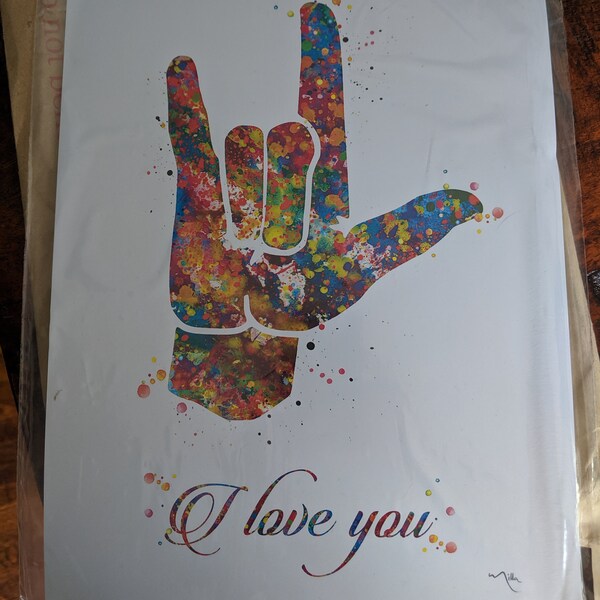 I Love You ASL American Sign Language Watercolor Print Hand Signing ...