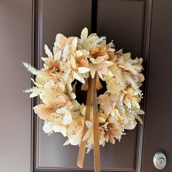 Neutral Fall Corn Husk and Pampas Grass Wreath, Camel Caramel Orange ...