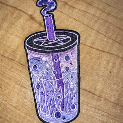 Witch Boba Patch 5 Iron on Embroidered Patch Bubble Tea Crystal Pentacle Pentagram Witchcraft ...