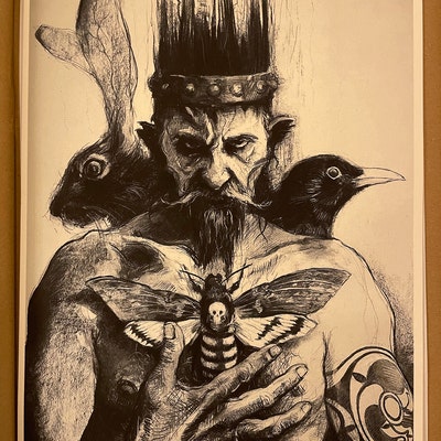 Little Witch Crow Dance rook Stomp Giclee Print of an Original Drawing ...