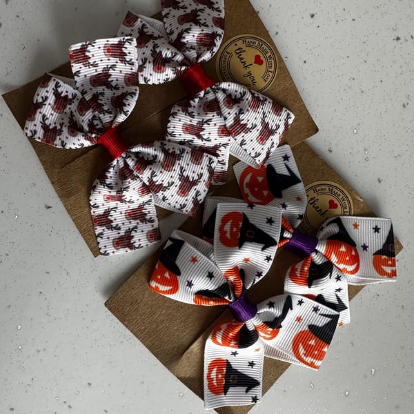 Pair of Dogs Ribbon Hair Bows Alligator Clip/bobbles Girls Baby Toddler ...