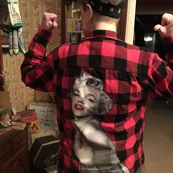 Upcycled Blue Plaid Flannel Shirt / Shacket Spray Bleached Patched ...