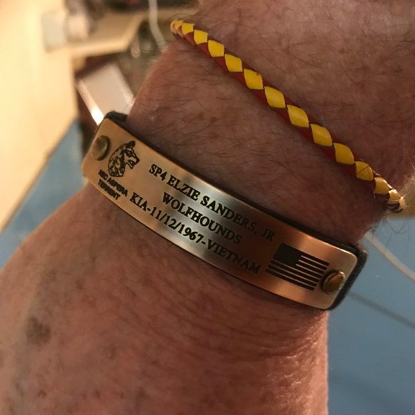 Custom Military Memorial Leather Bracelet, KIA Remembrance Gift for ...