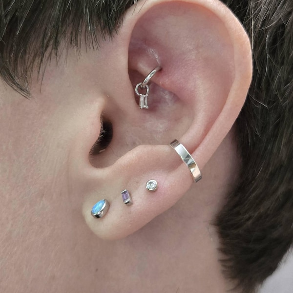 14K Solid Gold Dangle Charm Hoop Earring Dainty Drop Earring Dangle ...